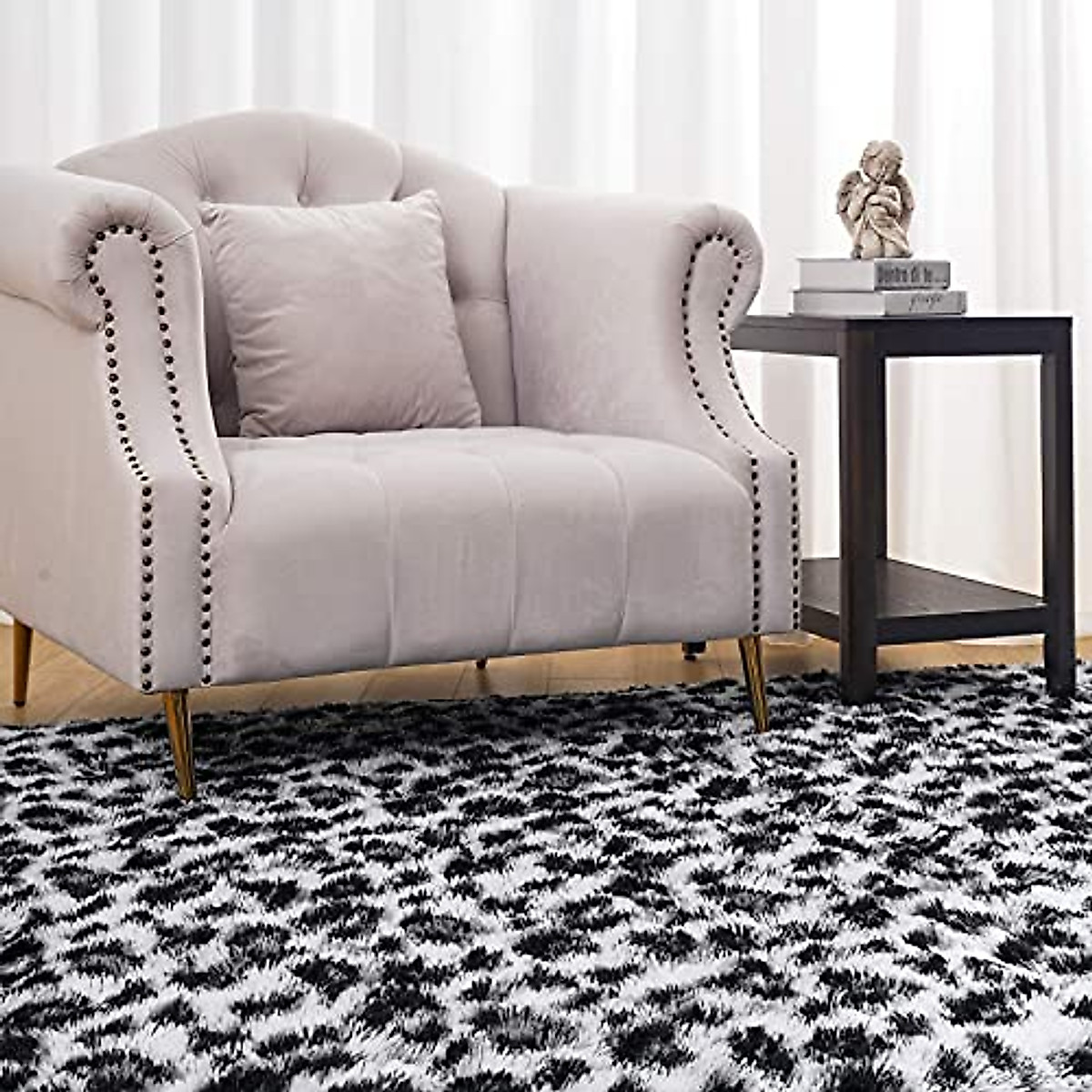 BENRON Soft Leopard Rug Black 4x6 Ft Leopard Print Rugs for Bedroom Living Room Decor Plush Animal Rugs for Kids Girls Nursery White Black Leopard Print