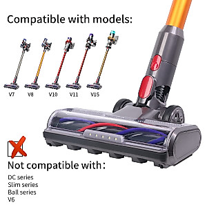 Laymi Hardwood Floor Attachment for Dyson V7 V8 V10 V11 V15 SV10 SV12 SV14 Animal Absolute Vacuum Cleaners with LED Headlights, Bristle Roller Brush Head Replacement Parts