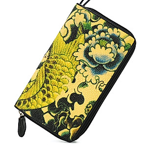 Lucky potato Luxury Genuine Stingray Skin Leather Clutch Checkbook Wallet for Men and Women with Wirstlet,Multi Card Organizer and Large Capacity Purse,Multicolor,Per-zip Wallet