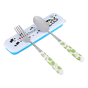 Children Flatware Set, Stainless Steel Fork Spoon with Storage Box Dinner Utensils Spoon Fork Set with Travel Case Toddler Travel Utensils for Kids Toddlers (Green)