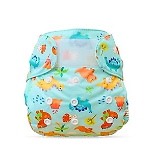 Cheekaaboo 2-in-1 Reusable Swim Diapers, Multipurpose Baby Swim Diaper, Leak-Proof Reusable Diapers with Inserts, Made for Beach, Pool and Outdoors, Turquoise/Dino, Fits Babies 6 Months to 3 Years