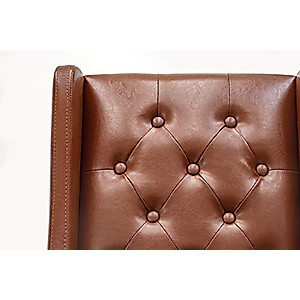 East West Furniture HLFO3-MAH-46 3 Piece Dining Room Furniture Set Contains a Round Dining Table with Pedestal and 2 Brown Faux Faux Leather Upholstered Chairs, 42x42 Inch, Mahogany