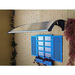 Choies 40" x 40" Window Awning Polycarbonate Door Canopy Cover Outdoor Patio Front Door Garden Awning Canopy UV Rain Snow Sunlight Protection One Piece Hollow Sheet,Dark Brown Canopy/Black Bracket