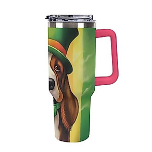 Basset Hound St Patrick's Day 40 Oz Stainless Steel Cup Travel Tumbler with Handle and Straw Lightweight Coffee Mug for Home Office