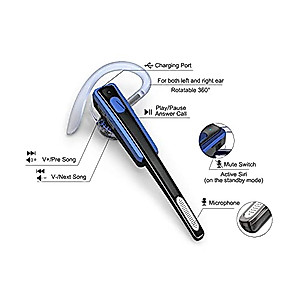 COMEXION Bluetooth Headset, Wireless Business Earpiece V4.1 Lightweight Noisy Suppression Bluetooth Earphone with Microphone for Phone/Laptop/Car（Blue+Case）