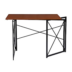 Writing Computer Desk Modern Simple Study Desk Industrial Style Folding Laptop Table for Home Office Notebook Desk Walnut Brown Desktop Black Frame…