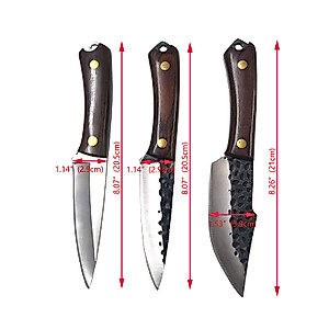 CHYI-GOGO Kitchen tools 3pcs kitchen knife set, Hand forged chef's knife. Suitable for camping barbecue, outdoor hunting knife, kitchen. (3 knives and knife bags)