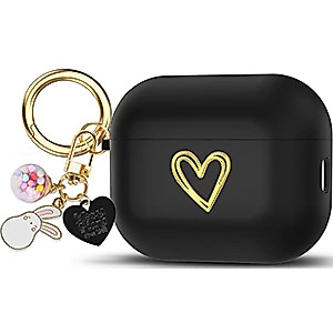 Aiiko AirPods Pro 2 Case, Apple Airpods Pro 2nd Generation Case with Gold Heart Cute Lucky Ball Keychain Compatible Airpods Pro 2nd Generation Soft TPU Airpods Pro 2 Case Cover for Girls Women(Black)