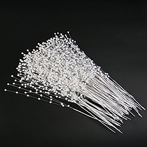 ULTNICE 100Pcs White String Pearls Sticks, Bridal Wedding Pearl Bouquet Artificial Bridal Bouquet Bulk DIY Pearl String Beaded Garland White Bridal Bouquets for Bride Party Decoration