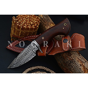 SBK162 Custom Handmade Damascus Steel Knife - Full Tang Rosewood Handle, with Leather Sheath 10inches
