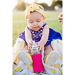 Pura Kiki 9oz/260ml Stainless Steel Insulated Anti-Colic Infant Bottle w/Silicone Medium-Flow Nipple & Sleeve, 100% Plastic-Free, MadeSafe Certified, for Kids, Toddlers, Babies & Infant - Pink