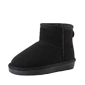 DREAM PAIRS Girls Boys Boots Kids Winter Ankle Faux Fur Lined Snow Shoes FuzzyClassic Kid's Low Boot for Toddler/Little Kid/Big Kid,Size 10 Toddler,All Black,KSB214-1