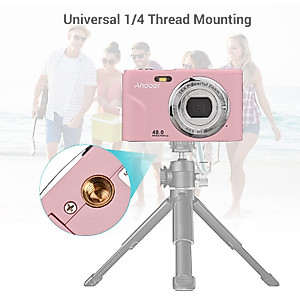 Andoer Portable Digital Camera 48MP 1080P 2.4-inch IPS Screen 16X Zoom Auto Focus Self-Timer 128GB Extended Memory Face Detection Anti-Shaking with 2pcs Batteries Hand Strap Carry Pouch