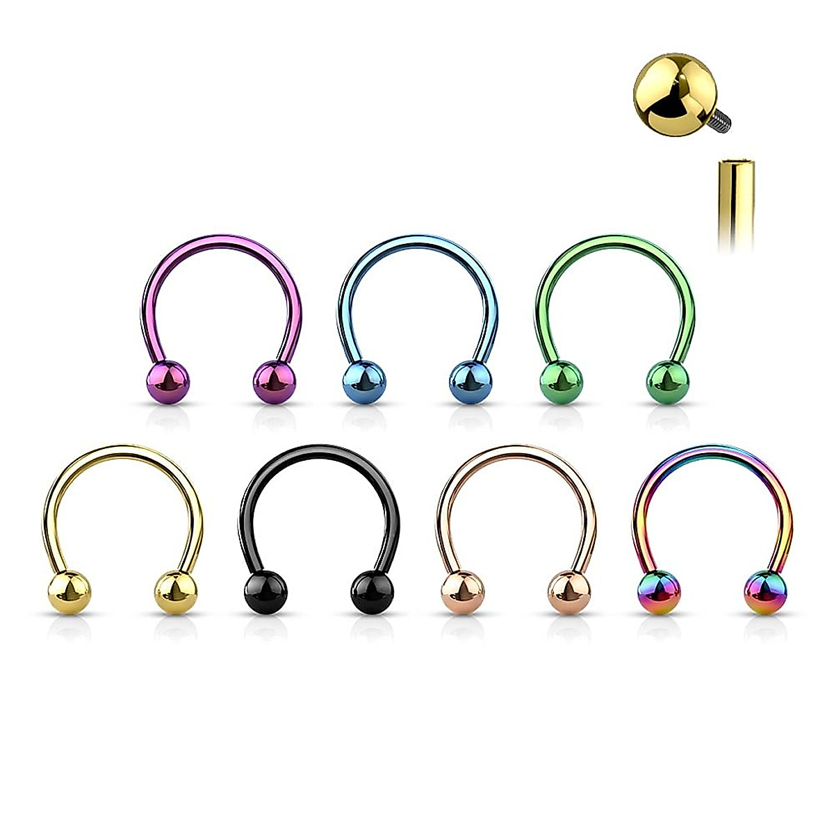 16GA PVD Plated G23 Implant Grade Titanium Internally Threaded Ball Ends Cartilage Helix Daith Septum Circular Horseshoe Barbell (Black)