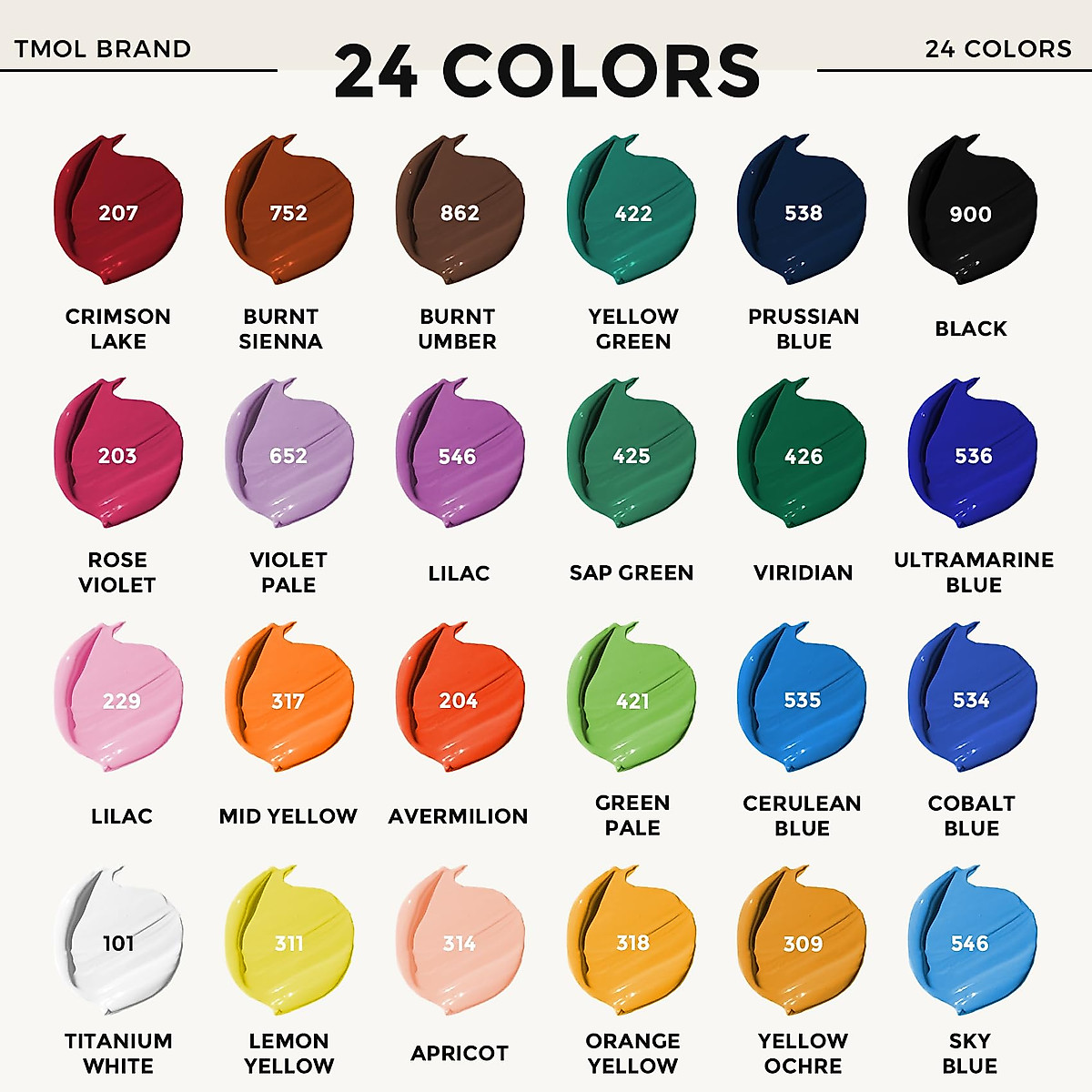TMOL Gouache Paints Set, 24 Colors x 30ml, 12 Brushes, Non-Toxic, Kids, Indoor Use