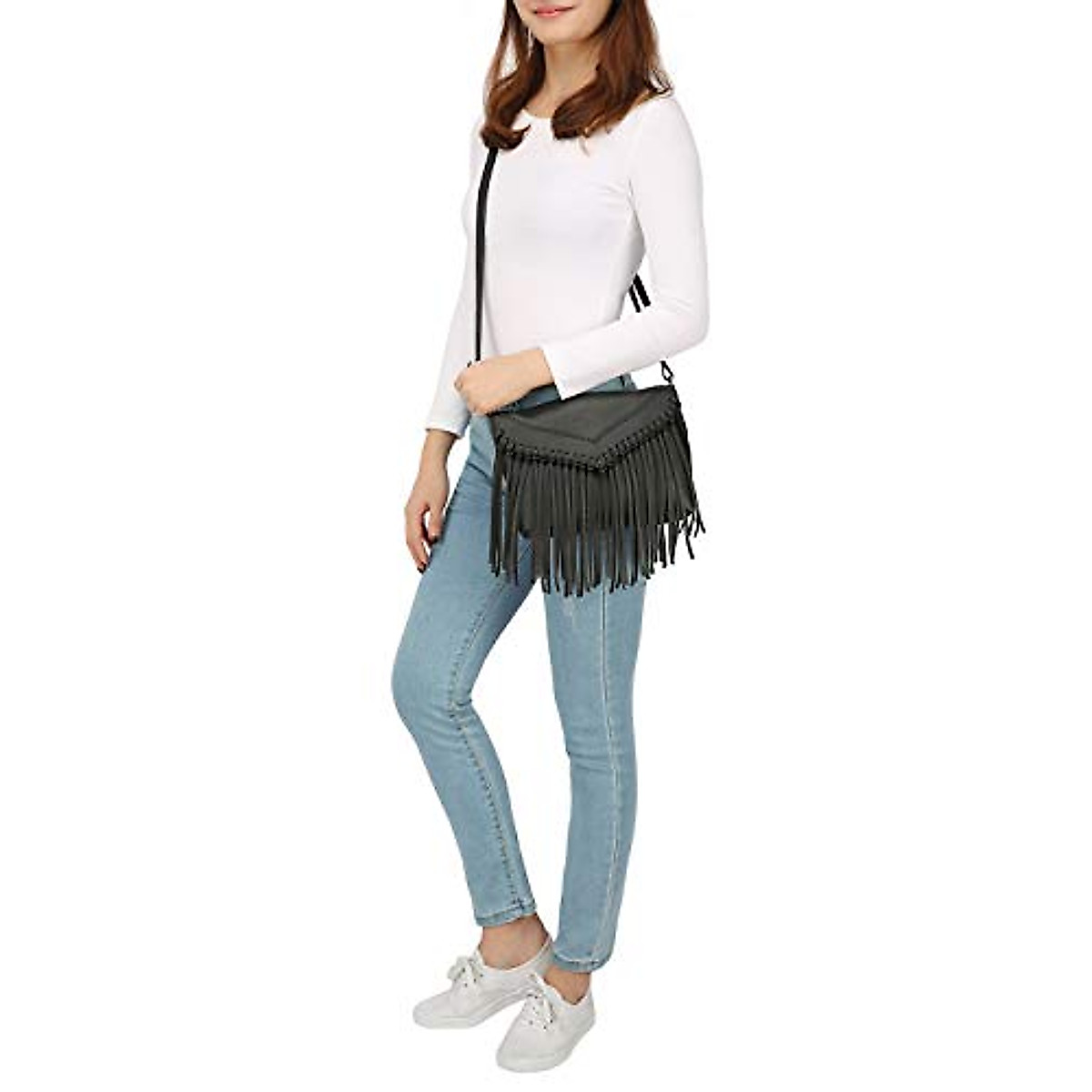 HDE Women's PU Leather Hobo Fringe Crossbody Tassel Purse Vintage Small Handbag