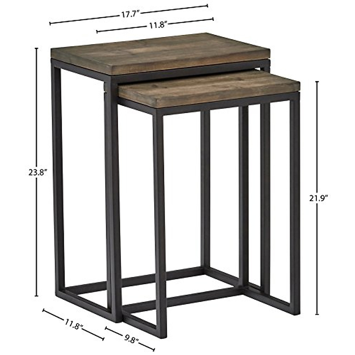 Amazon Brand – Stone & Beam Weston Wood & Metal Nesting Tables, Set of 2, Brown