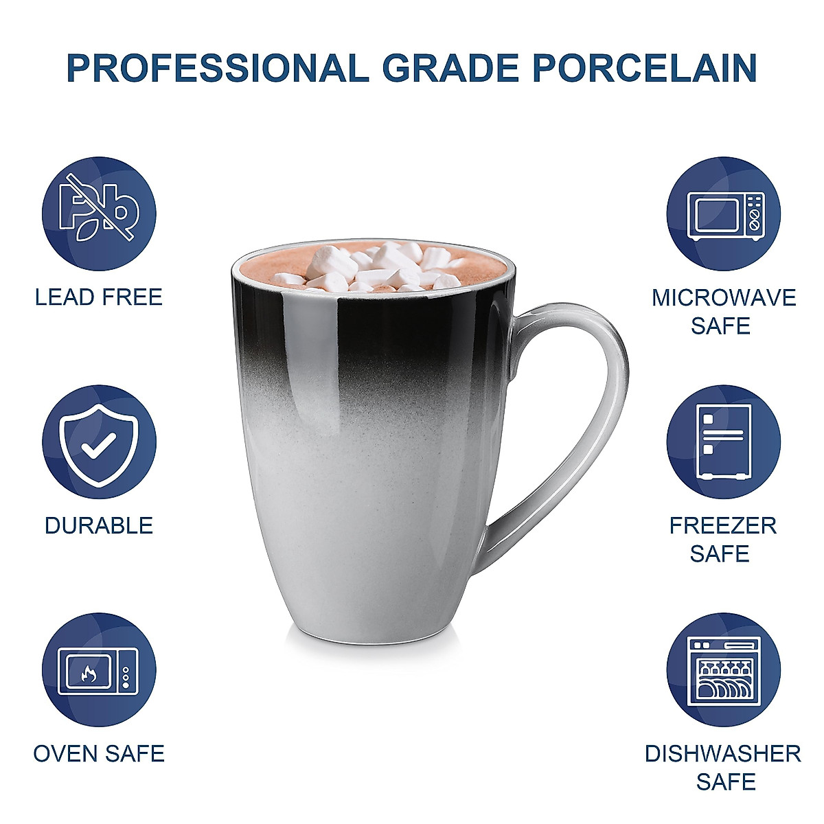 LOVECASA Coffee Mugs Set of 4, Porcelain Mugs 20 OZ for Coffee, Tea, Cocoa, Cappuccino, Latte and Milk, Large Handle Design, Microwave and Dishwasher Safe