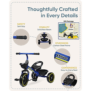 KRIDDO Kids Tricycles Age 24 Month to 4 Years, Toddler Kids Trike for 2.5 to 5 Year Old, Gift Toddler Tricycles for 2-4 Year Olds, Trikes for Toddlers, Blue