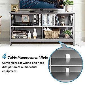 KOTEK Wooden TV Stand for TVs up to 55 Inch, Farmhouse TV Console Table with 4 Open Storage Shelves, Entertainment Center Television Stand for Living Room, Bedroom (Grey)