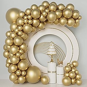 AobkDeco Gold Balloons 84PCS Gold Balloons Garland Arch Kit 5/10/12/18 Inch Different Sizes Metallic Gold Latex Balloons for Golden Theme Party Graduation Birthday Wedding Anniversary Decorations