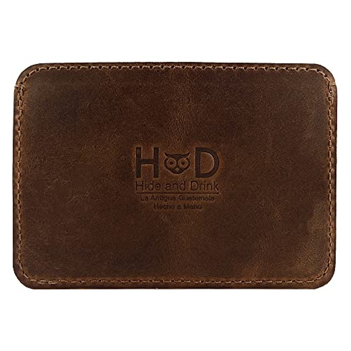 Hide & Drink, Card Holder with ID Slot Handmade from Full Grain Leather - Compact Storage for Cards & Cash, Front Pocket Wallet, Everyday Accessories - Bourbon Brown