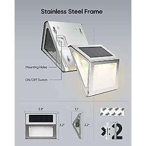 JACKYLED Solar Outdoor Deck Step Lights 8-Pack, 3-Side 270°Lighting 7 LED, Upgraded Solar Stair Lights IP65 Waterproof Solar Fence Lighting for Post, Dock, Patio, Backyard, Garden (Warm Yellow)