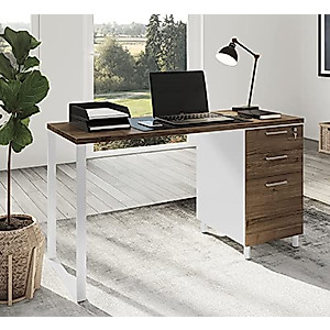 Milano Home Office Desk - 47Inch Cass Walnut/White Home Office Desk with Drawers - Modern Computer Desk with Storage, Detachable & Lockable Computer Cabinet - Wooden Office, Study, and Writing Table