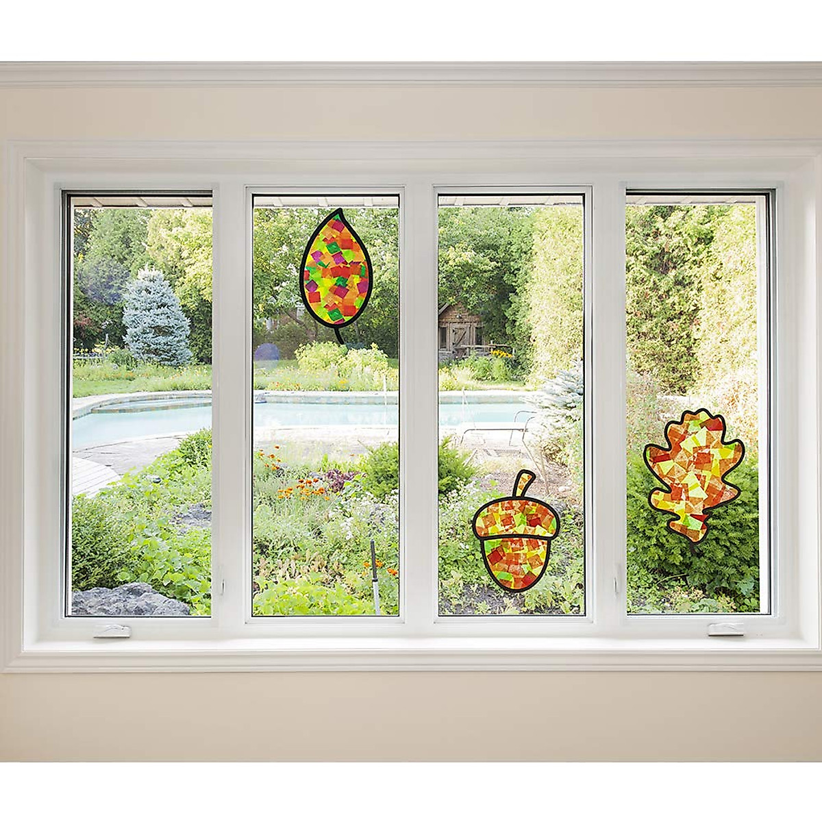 EXQUISS 10 Pieces Fall Leaf Suncatcher Craft Tissue Paper Suncatchers Autumn Decorations DIY Window Art Autumn Sun Catchers for Kids Silhouette Window Decorations Classroom Activity Thanksgiving Art