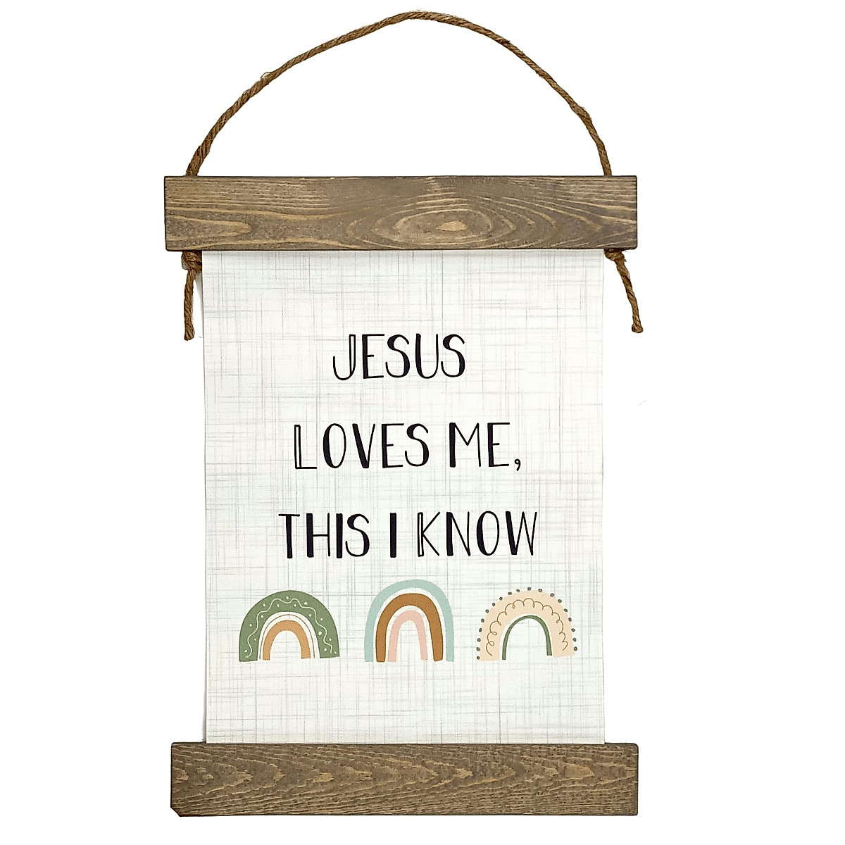 Kingdom Quality Jesus Loves Me This I Know Hanging Canvas - Give Me Jesus, Ten Commandments for Kids, Boho Rainbow Nursery Decor