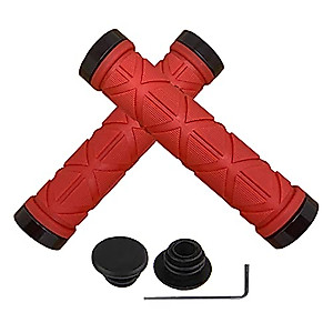 Bike Handlebar Grips, Double Lock-on Bicycle Handle Bar, Soft Non-Slip-Rubber Hand Grip Comfortable Ergonomic for BMX, Mountain, MTB, Beach Cruiser, Scooter, Folding Bike (Double Lock-Red)