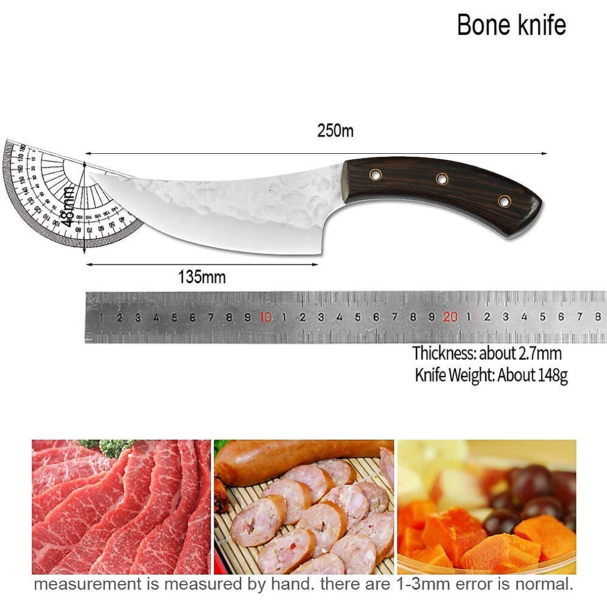 Meat Cleaver, 5.5inch Boning Knife Fishing Fillet Knife Tool Meat Cleaver Outdoor Cutter Butcher Camping Knife Handmade Stainless Steel Kitchen Knife (Color : Knife)