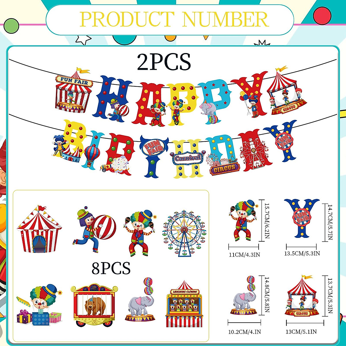 Circus Carnival Birthday Party Decorations - Yoyuspy 10PCS Circus Theme Party Decorations Happy Birthday Banner Hanging Swirls Funny Carnival Party Decor Clowns Theme Party Supplies for Kids