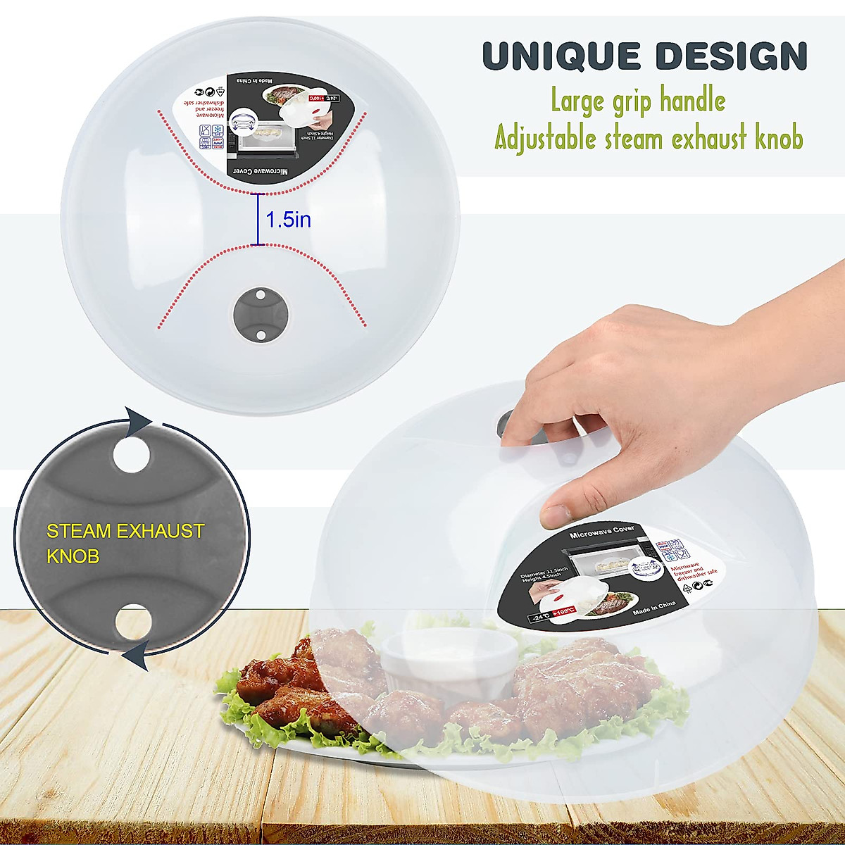 Microwave Splatter Cover, Microwave Cover for Food, Microwave Plate Cover Guard Lid with Steam Vents Keeps Microwave Oven Clean, 11.5 Inch BPA Free & Dishwasher Safe