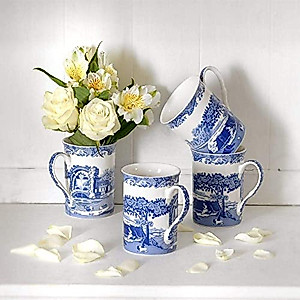Spode Blue Italian Large Mugs | Set of 4 | 340ml / 12-ounces | Cup for Coffee, Tea, and Other Beverages | Blue/White | Made of Porcelain | Dishwasher Safe