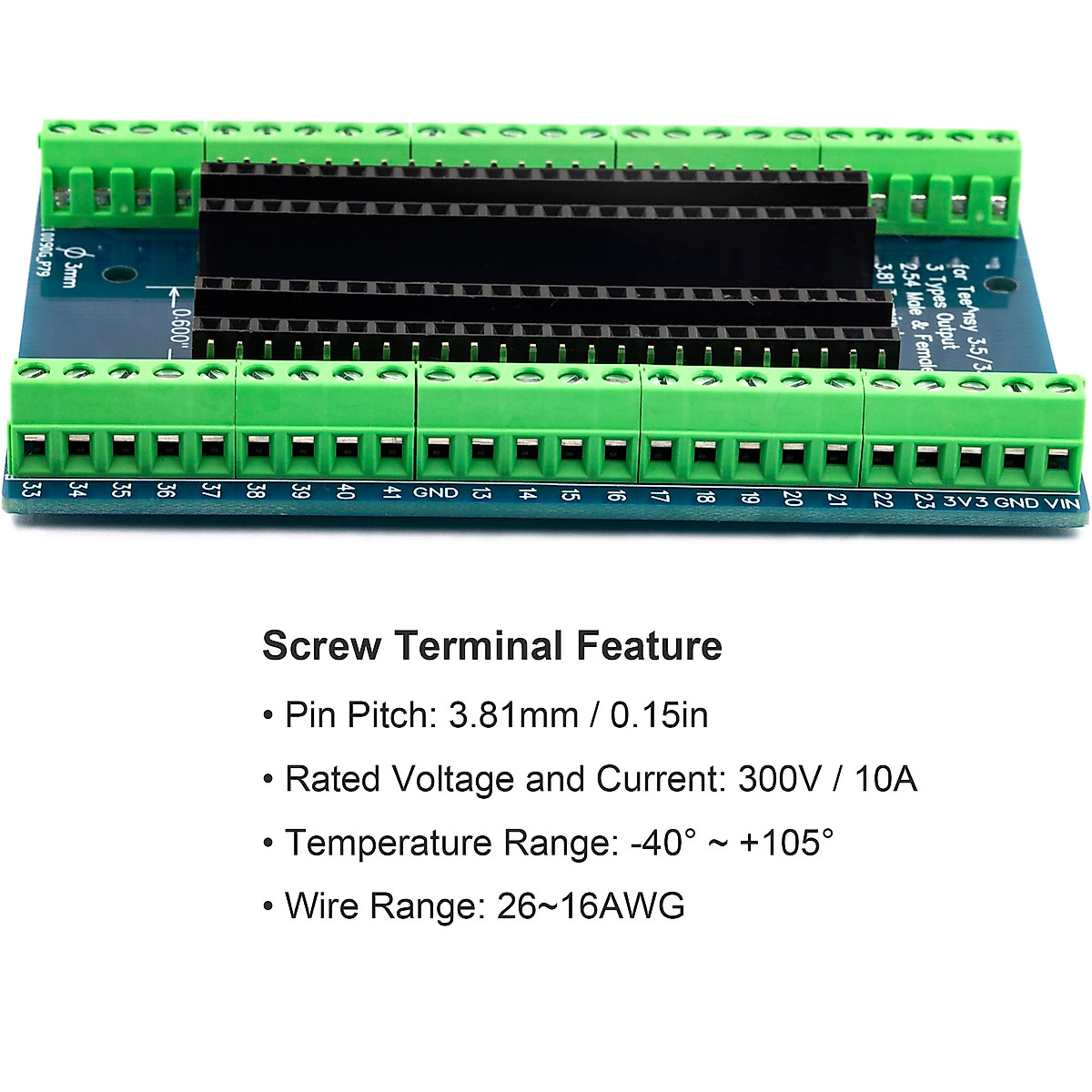 for Teensy 3.5/3.6/4.1 Module Breakout Board 48 Pin 3.81mm / 0.15" Screw Terminal Expansion Board 3 Types Output for Arduino