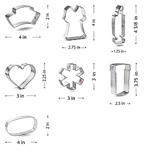Foose Cookie Cutter 7 Piece Nurse Themed Cookie Cutter Set with Recipe Card, Made in USA