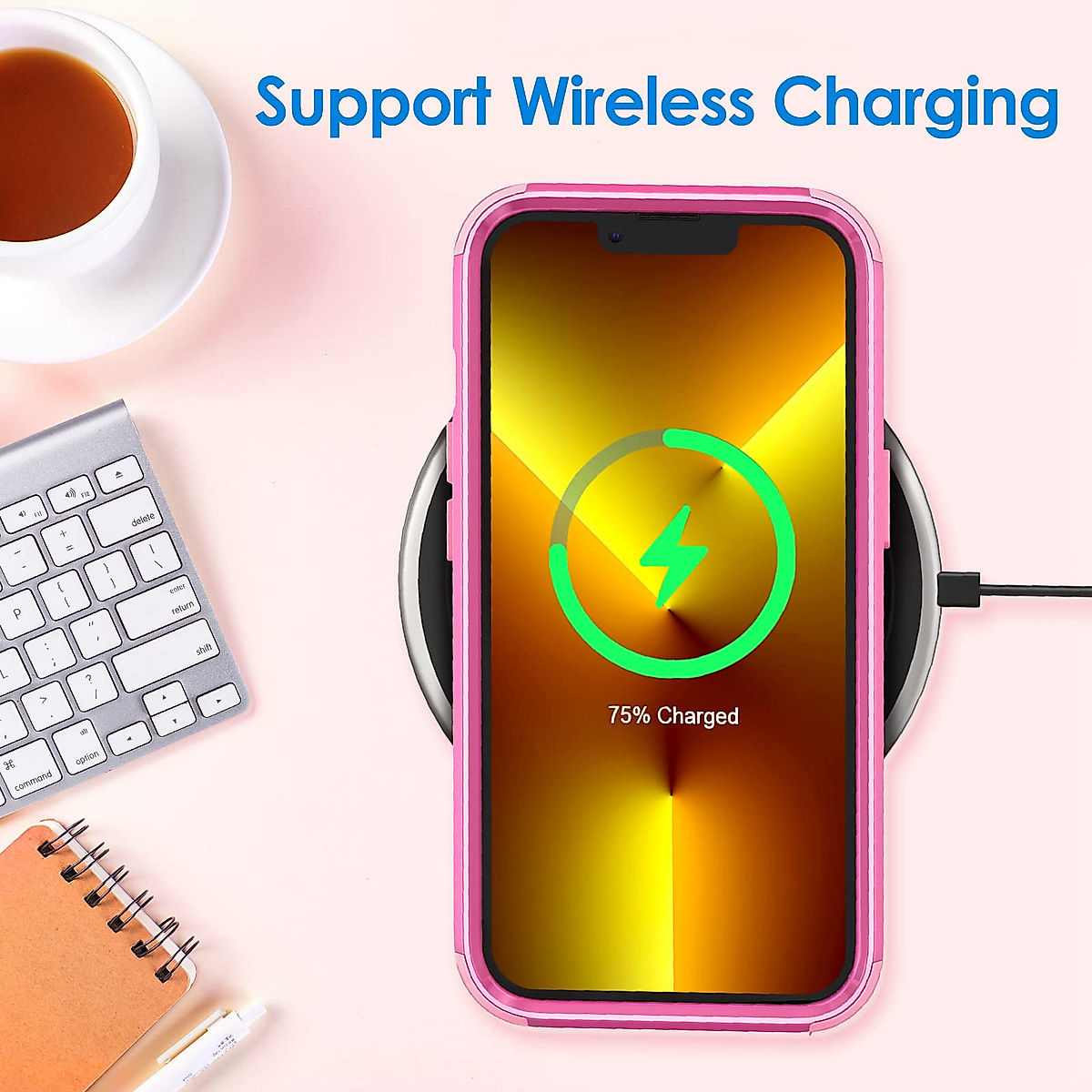 Hython Case for iPhone 13 Pro Max Case Glitter, Cute Shiny Bling Sparkle Cover, Heavy Duty 3 in 1 Hybrid Hard PC Soft TPU Bumper Full Body Shockproof Protective Phone Cases for Women Girls, Rose Red