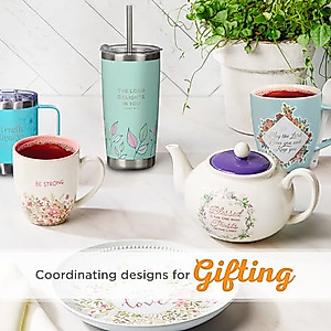 Christian Art Gifts Reusable Stainless Steel Tumbler Travel Mug w/Straw for Mothers: First My Mom Forever My Friend w/Scripture, Vacuum Insulated, Pop-up Lid, Hot/Cold, Cute Mint Green Floral, 18 oz.