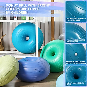 Wettarn 8 Pcs Flexible Seating for Classroom Inflatable Donut Ball Chair with Hand Pump Elementary Yoga Ball with Black Inflator Floor Cushion for Kids Exercise Balance Training Student Desk Chairs