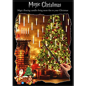 Floating Candles with Wand Remote, 4Pcs Magic Warm Flickering Flameless Hanging Candles,Battery Operated Window LED Taper Lights for Halloween Christmas Decor Home Party
