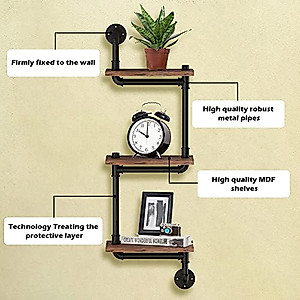 LBSLMJB Industrial Pipe Shelving, Modern Wood Ladder Pipe Shelves with Wood Planks, Retro Rustic DIY Floating Shelves Wall Mounted for Bar Kitchen Living Room