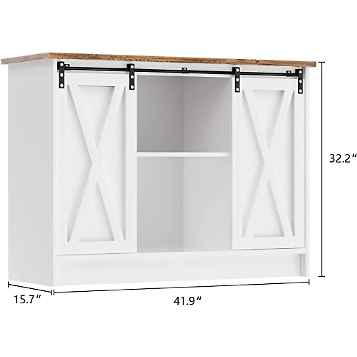 Farmhouse Coffee Bar Cabinet, 42’’ Kitchen Buffet Sideboard Cabinet with Storage, White Coffee Bar Buffet Cabinet with Sliding Barn Door, Coffee Bar Table with Adjustable Shelf for Living Dining Room