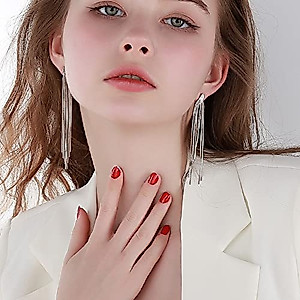 Long Silver Earrings for Women Dangling Silver Tassel Earrings Silver Long Metal Chain Tassel Dangle Earrings Silver Fringe Earrings Geometric Earrings Bridesmaid Jewelry