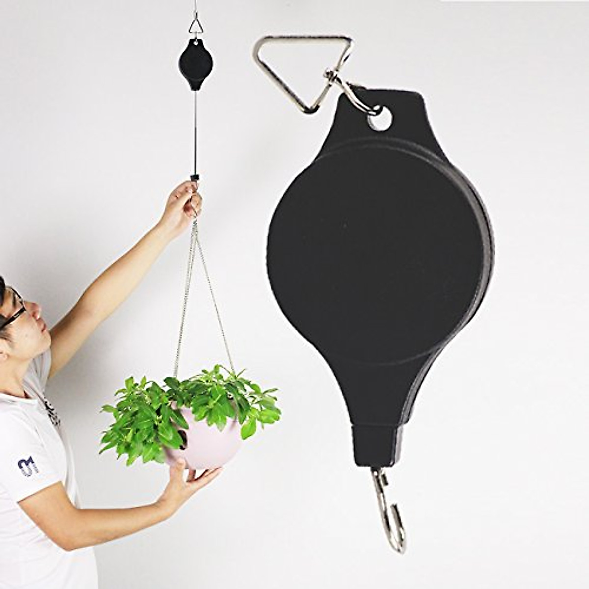 Ogrmar Plant Pulley Retractable Pulley Plant Hanger Hanging Flower Basket Hook Hanger for Garden Baskets Pots and Birds Feeder in Different Height Lower and Raise Pack of 4 (Black x4)