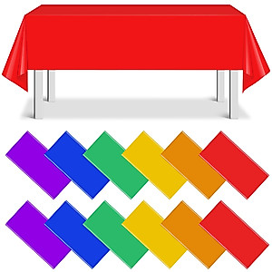 12 Pack Assorted Color Rectangle Plastic Tablecloth Disposable Rainbow Tablecloth Colorful Rectangle Table Covers for Birthday Wedding Fiesta Picnic Home Party Decorations, 6 Color, 54 x 108 Inch