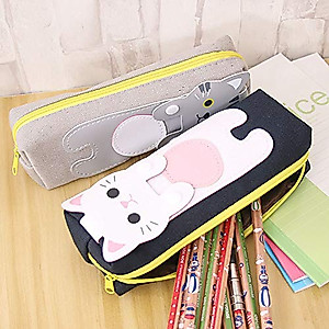 DIFFLIFE Cute Cat Pencil Case, Large Capacity Waterproof Silicone Pencil Case Stationery Pencil Pouch Bag Case Cosmetic Makeup Bag Passport Organizer Bag(Black Cat), Pink (YUNDA921)