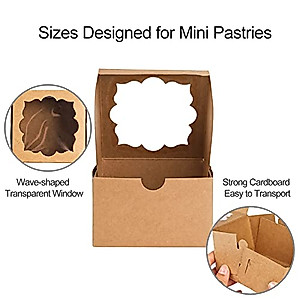 NPLUX 50pcs Cookie Boxes with Window Bakery Boxes Small Treat Boxes Mini Pie Boxes Pastry Boxes 4x4x2.5in(Brown)