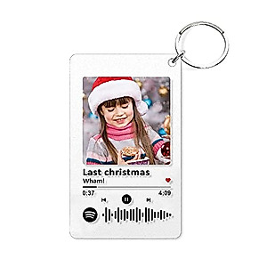 Custom Spotify Keychain with Picture,Custom Scannable Spotify Music Song Code Keychain, Photo Gift for Friends/Lover/Father/Mother/Kids, Square, 2'*3'
