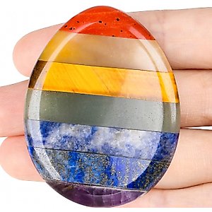 DUQGUHO Healing Crystals Natural 7 Chakra Thumb Worry Stone Crystal Quartz for Anxiety Reiki Meditation Accessories Worry Stone 1.7"